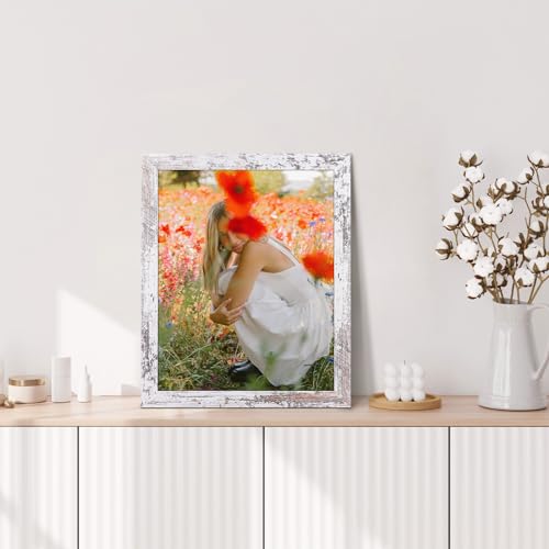Frametory, 16x20 Poster Frame White Distressed Grain Style Frames for 16 by 20 Picture or Photo- Wide Moulding Design with Real Glass - Wall Display Hanging(2 Pack)