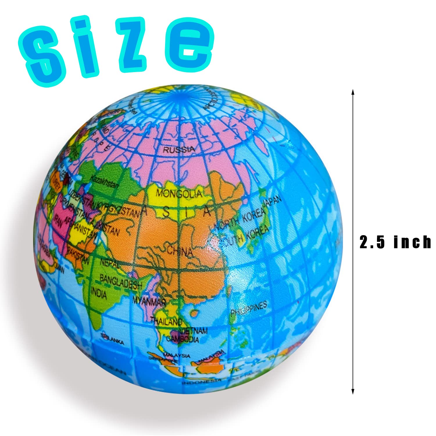 Globe Squeeze Balls,2.5 inch Earth Stress Relief Balls,Soft Foam Stress Ball Toy for Finger Exercise,School or Office Party Favors,24 Pcs