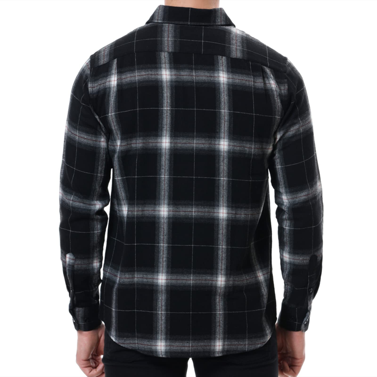 Ezmine Men’s Flannel Shirts Long Sleeve Casual Button Down Flannel Plaid Shirts for Men Camp Hiking Black