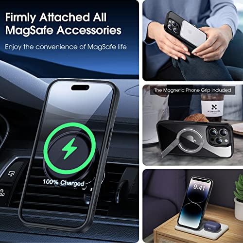 CASEKOO Clear Hybrid for iPhone 14 Pro Max Case (2024 Upgraded), Ultra Strong Magnetic Force, 10FT Milirary Drop Protection, with 360° Rotating Magnetic Stand, Transparent Slim 6.7 inch, Clear Black