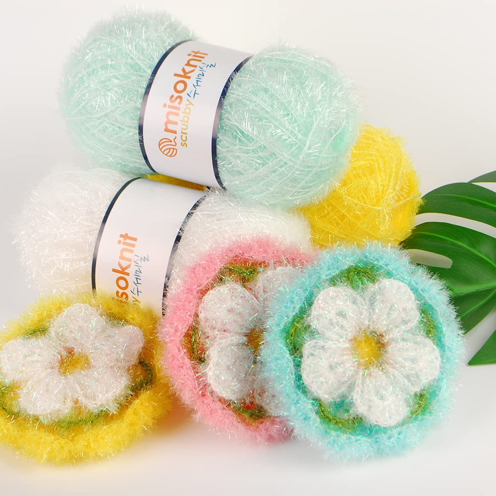 Misoknit Pastel Scrubby Yarn for dishcloths Crocheting 2 Skeins Polyester 100%, 2.8oz(80g) Each, 196 Yards per Skein (Dodger Blue)