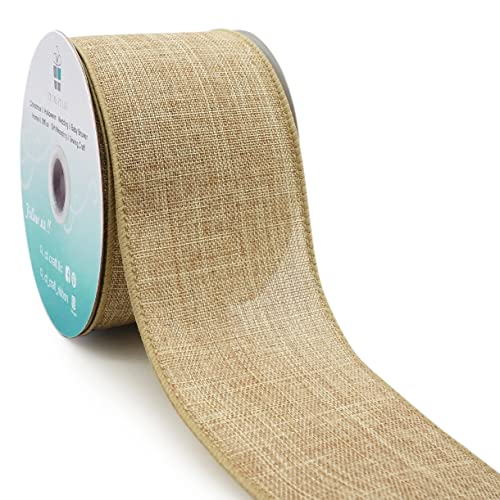 CT CRAFT LLC Burlap Fabric Wired Ribbon 2.5" x 10 Yards Natural Color for Christmas Home Wedding Decor Gift Wrapping Tree Topper Bow Wreath Bouquet DIY Crafts