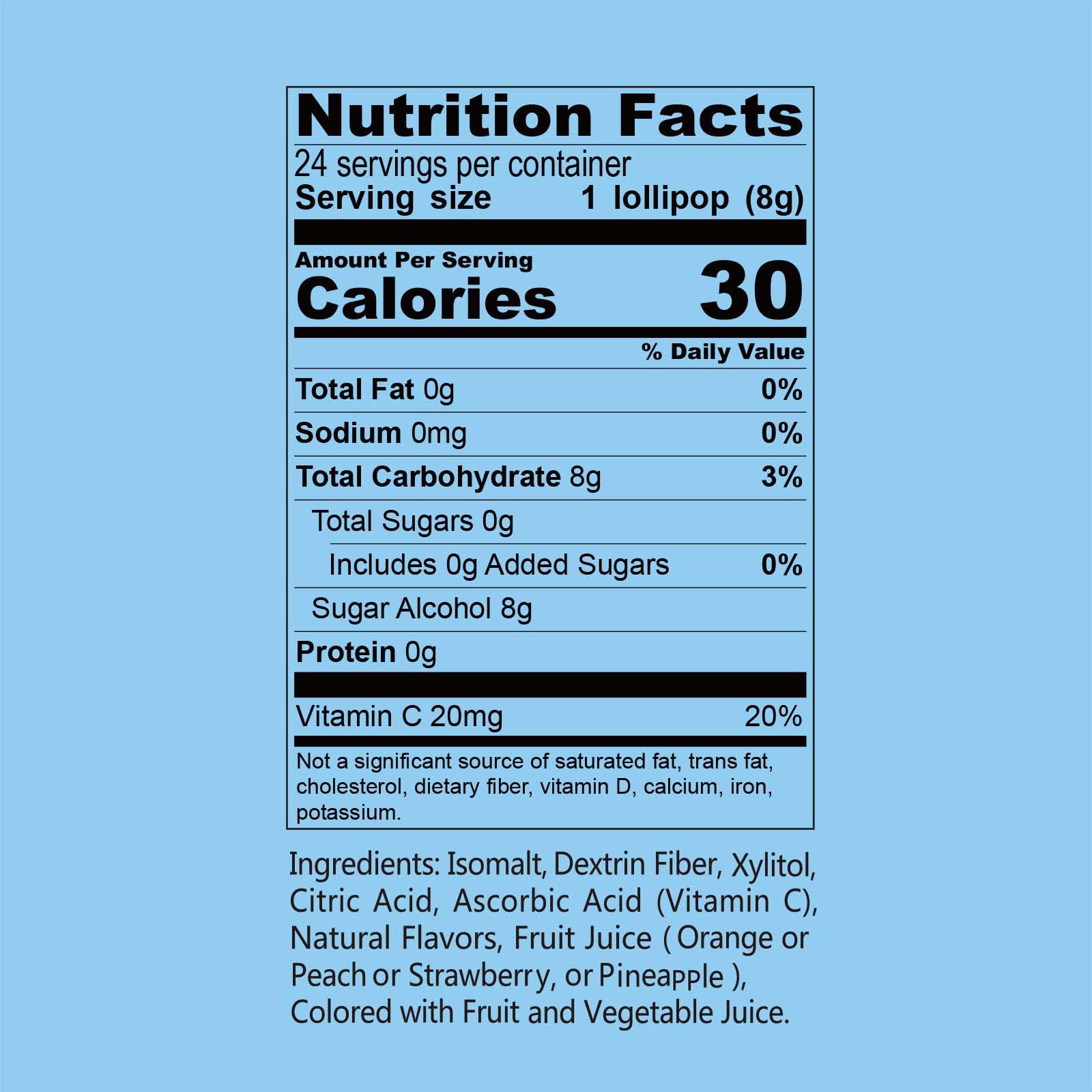 DC24 DAILY CARE Sugar Free Lollipops with Vitamin C, Healthy Suckers with Xylitol, Assorted Fruit Flavored Hard Candy for Kids, Non-GMO, Gluten Free, 24 Count