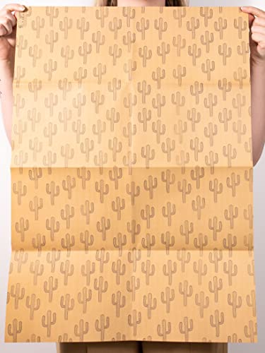 CENTRAL 23 - Birthday Wrapping Paper - 6 Sheets of Kraft Wrapping Paper - Cute Cactus Design - For Him Her - Unisex - Brown Black - Recyclable