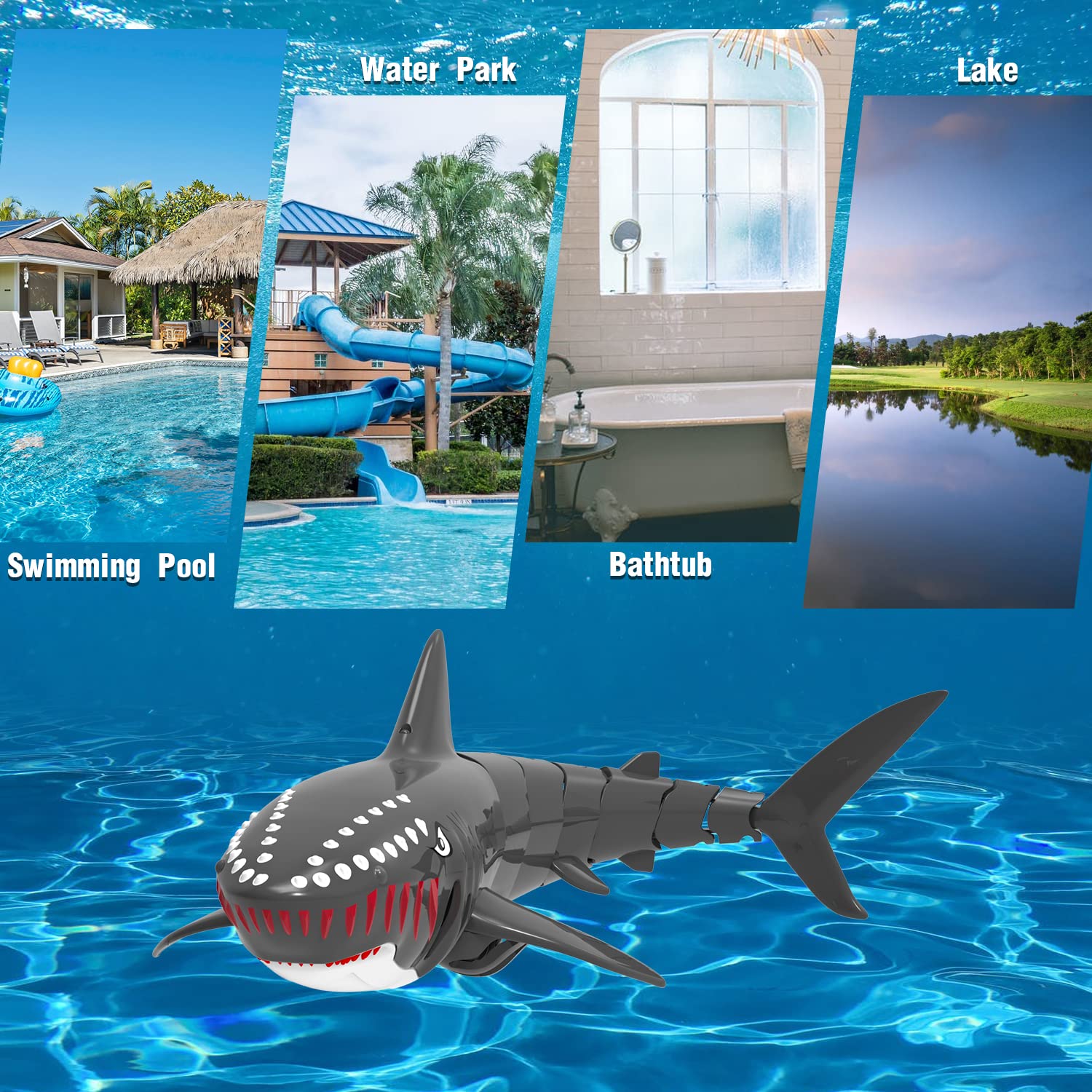 VOLANTEXRC RC Shark Toys, 2.4Ghz 1:18 Scale High Simulation Remote Control Shark Swimming Pool Toy, Great Gift for Kids of Age 4-8 8-12 with 2 Batteries (Gray)
