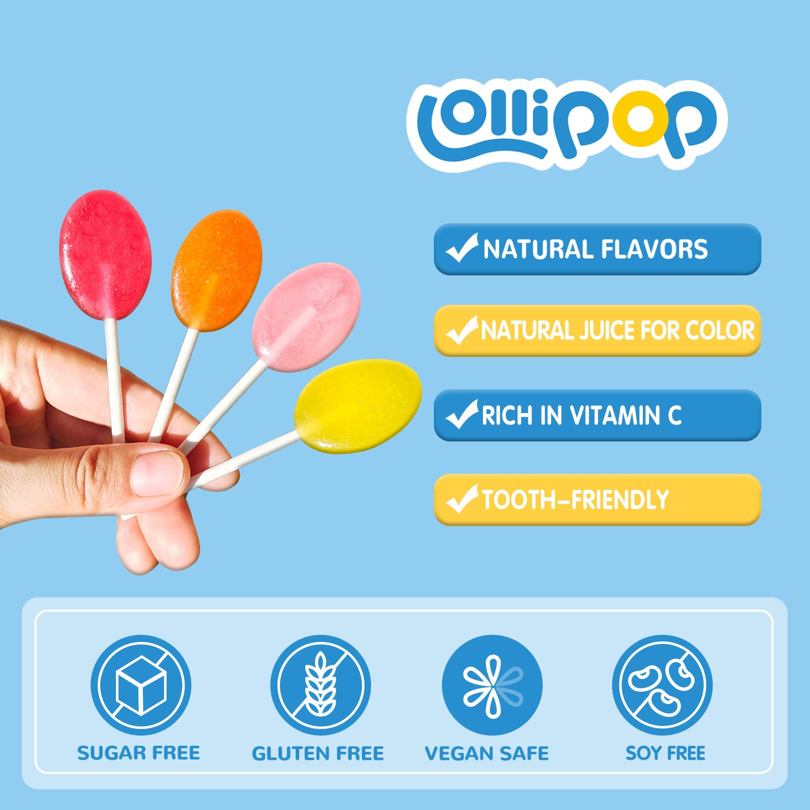 DC24 DAILY CARE Sugar Free Lollipops with Vitamin C, Healthy Suckers with Xylitol, Assorted Fruit Flavored Hard Candy for Kids, Non-GMO, Gluten Free, 24 Count