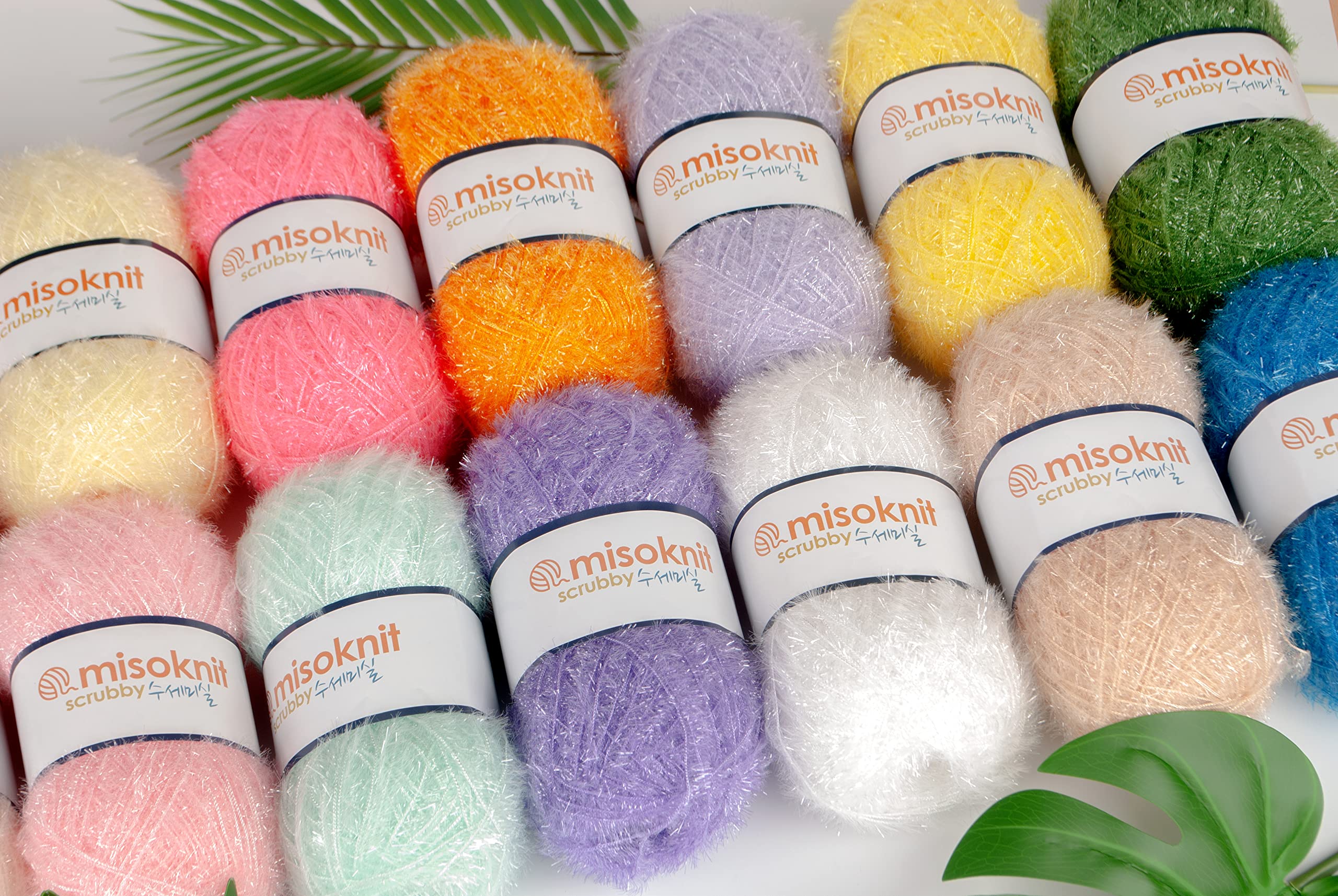 Misoknit Pastel Scrubby Yarn for dishcloths Crocheting 2 Skeins Polyester 100%, 2.8oz(80g) Each, 196 Yards per Skein (Dodger Blue)