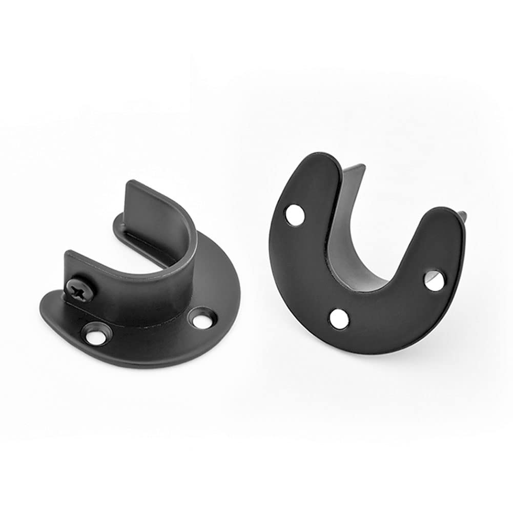 Brackets, U Shaped, 2 Packs Heavy Duty Metal Steel Closet Pole Socket Set 1-1/2", Black