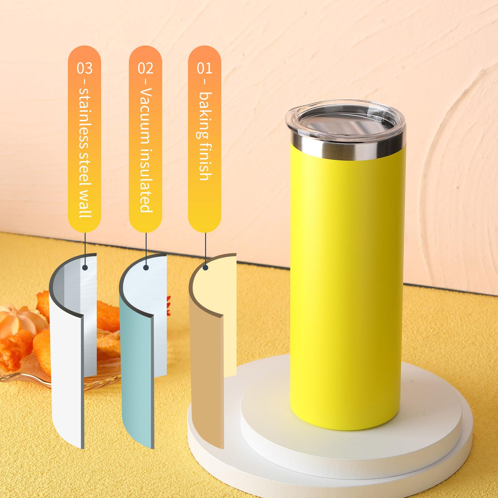 Skinny Tumblers Bulk 20 oz Stainless Steel with Lids and Straws Blank Slim Insulated Cup Double Layer Water Cups for Travel, DIY(Green, Yellow, Purple, Red,8 Pcs)