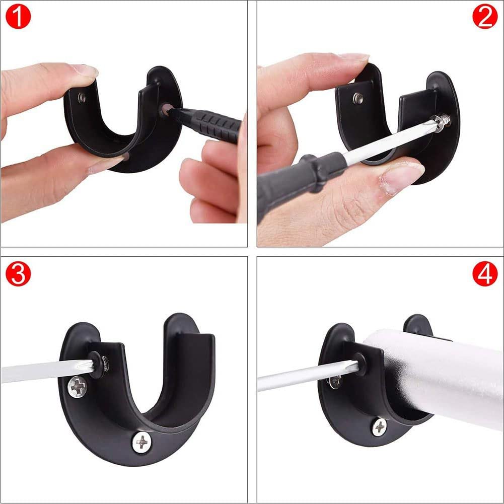 Brackets, U Shaped, 2 Packs Heavy Duty Metal Steel Closet Pole Socket Set 1-1/2", Black