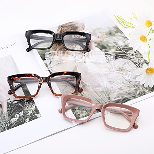 Bouryo Vintage Clear Lens Glasses for Women, Non-prescription Classic Square Eyewear Thick Frame Eyeglasses