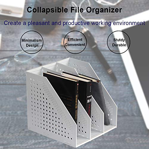 Aosivm 2Pcs Collapsible Magazine File Holder/Desk Organizer for Office Organization and Storage with 3 Vertical Compartments (Gray(3 Compartments))