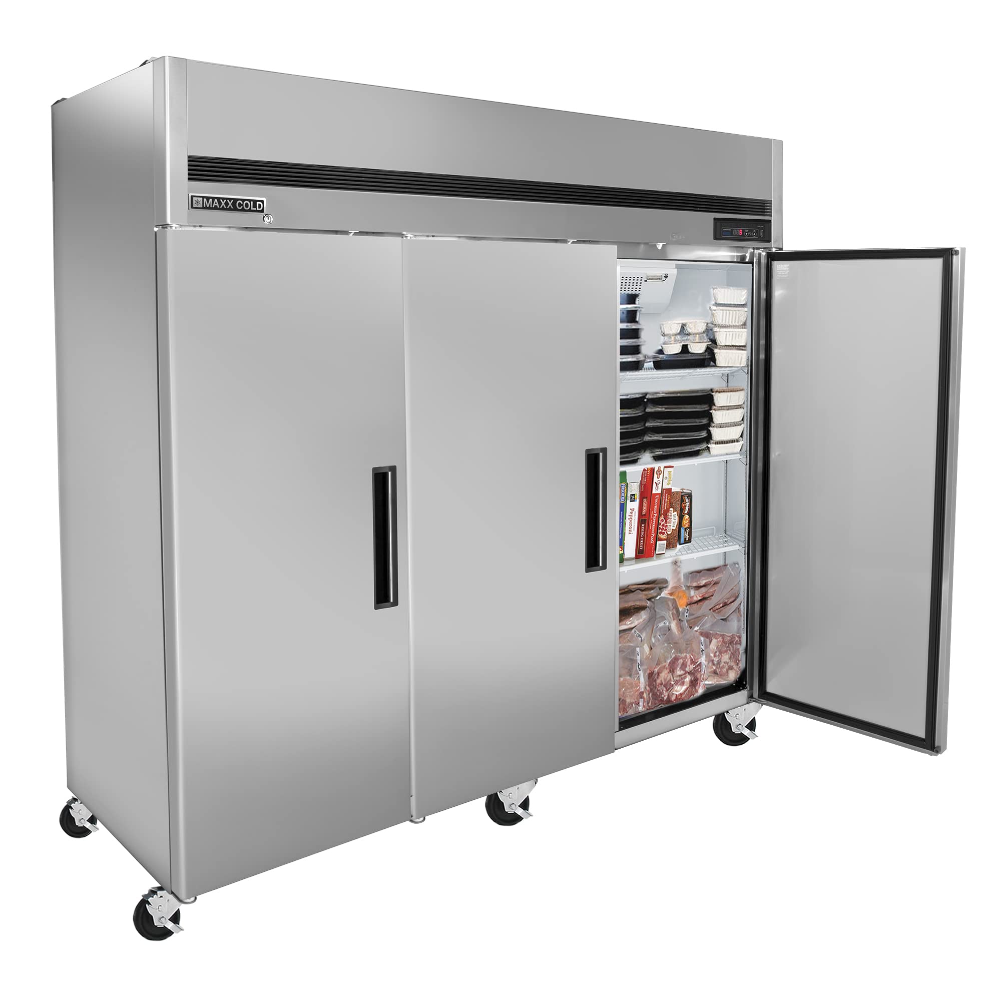 Maxx Cold MCFT-72FDHC 81" Triple Door Entergy Star Reach-In Freezer, Top Mount, Stainless Steel