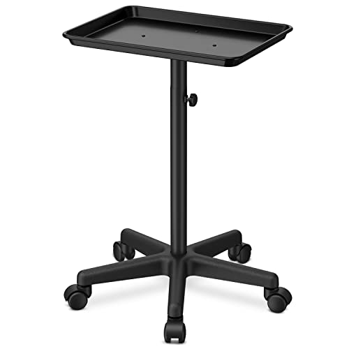 Salon Tray Cart, Premium Aluminum Rolling Trolley Cart with Wheels & Adjustable Height, W/Accessory Caddy Aluminum Mobile Utility Trolley Tool Holder