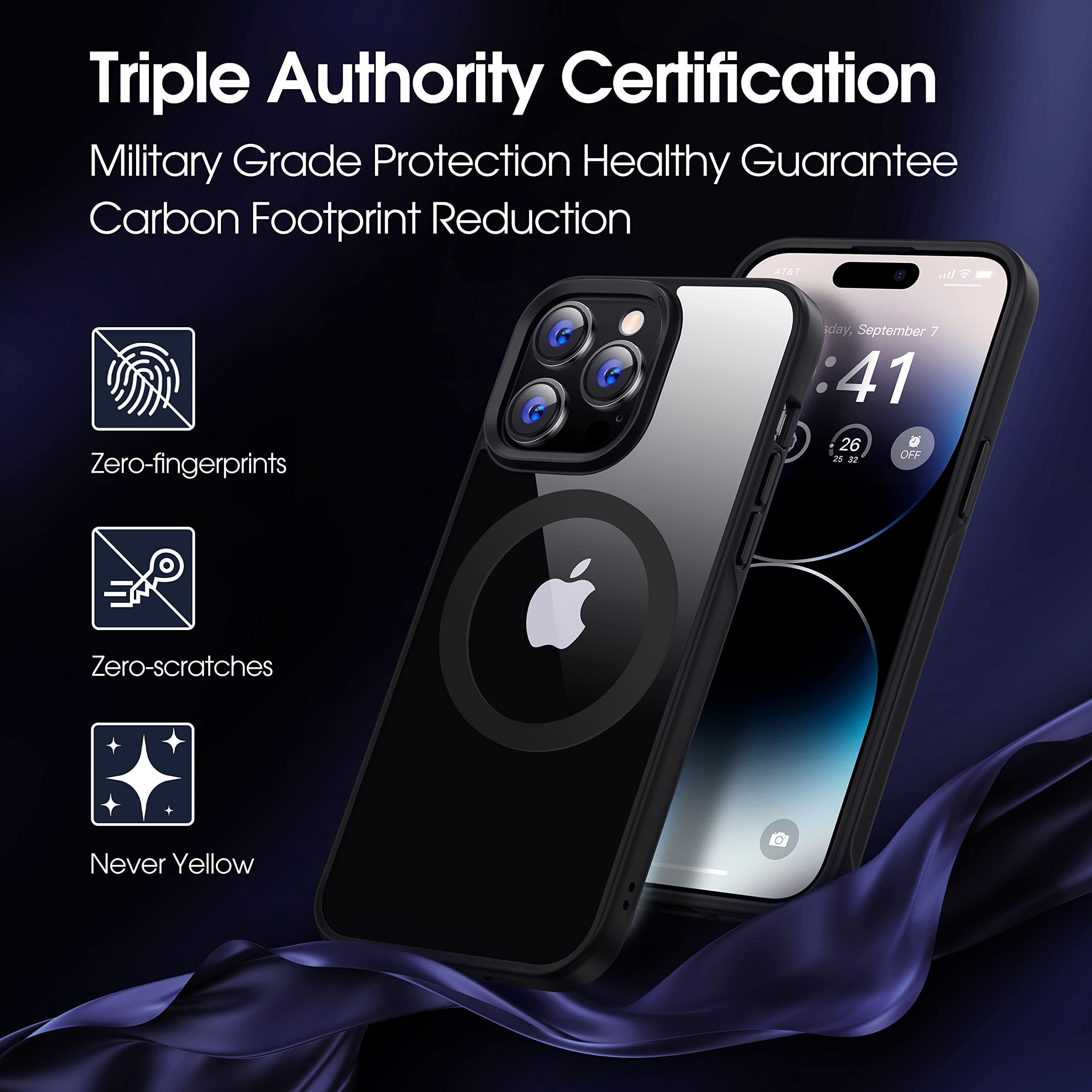 CASEKOO Clear Hybrid for iPhone 14 Pro Max Case (2024 Upgraded), Ultra Strong Magnetic Force, 10FT Milirary Drop Protection, with 360° Rotating Magnetic Stand, Transparent Slim 6.7 inch, Clear Black
