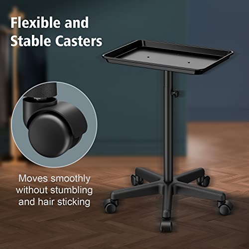 Salon Tray Cart, Premium Aluminum Rolling Trolley Cart with Wheels & Adjustable Height, W/Accessory Caddy Aluminum Mobile Utility Trolley Tool Holder