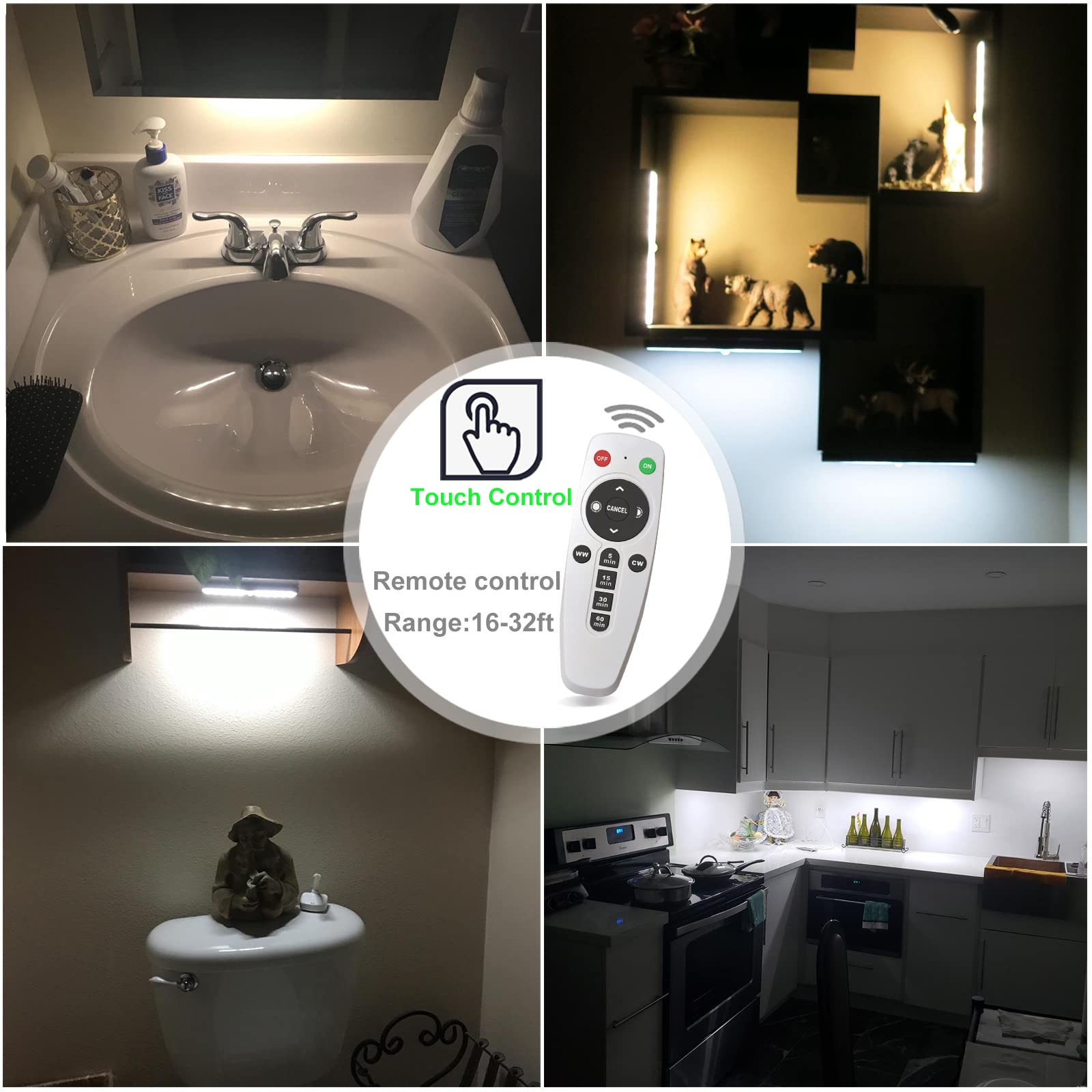 Under Cabinet Lights with Remote, Wireless LED Battery Operated Motion Sensor Light Indoor Stick-on Anywhere Counter Night Lights for Kitchen, Cabinet, Closet, Hallway Stairway 4 Pack
