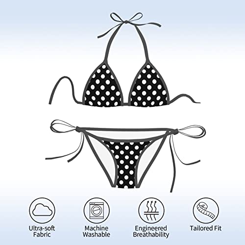 Gianlaima Polka Dot Black Ladies Swimwear Backless Tie Bikini Set Two Piece Women Swimwear