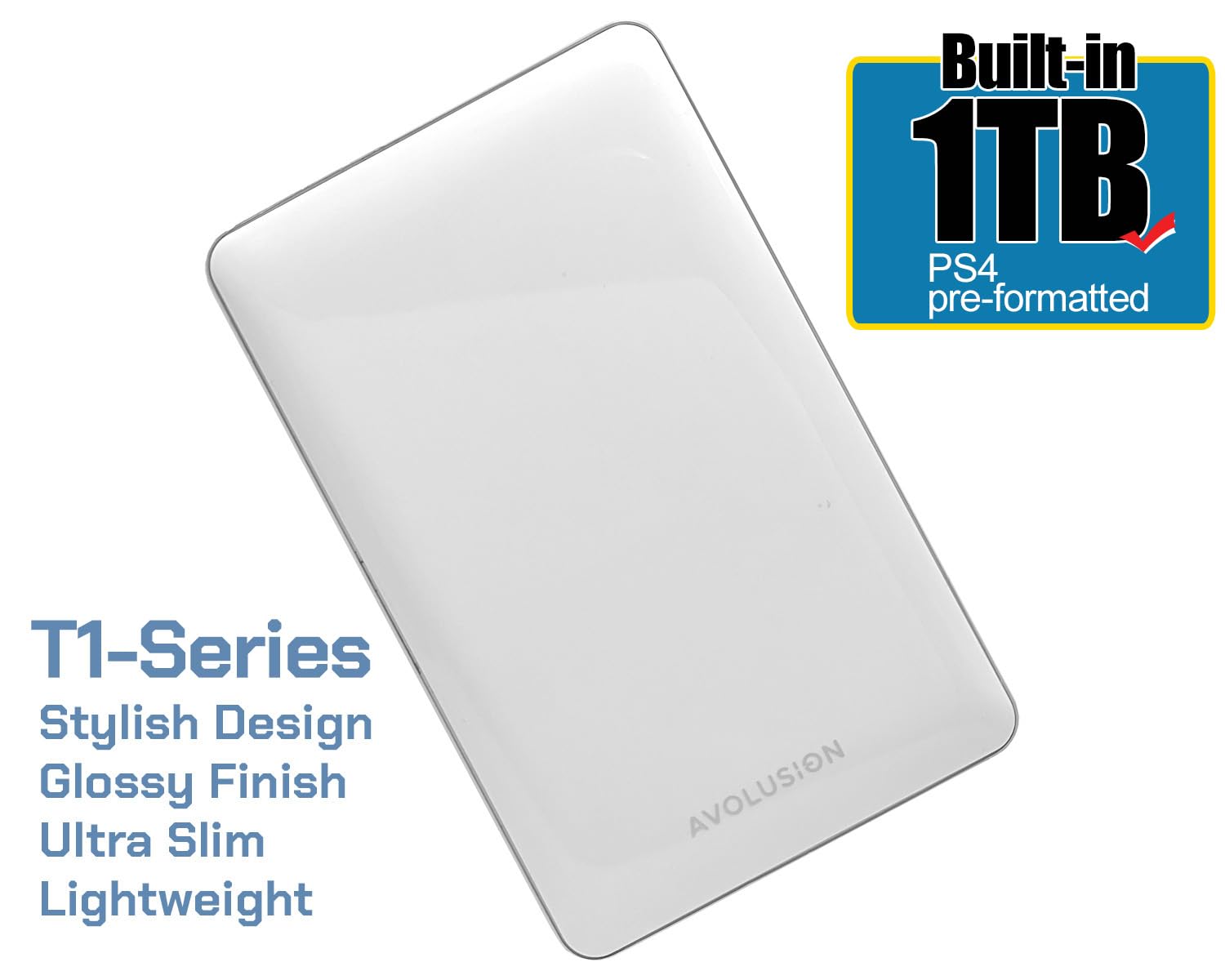 Avolusion T1 Series USB 3.0 Portable External Gaming PS4 Hard Drive - White (Pre-Formatted) - 2 Year Warranty (1TB) (Renewed)