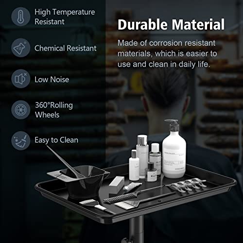 Salon Tray Cart, Premium Aluminum Rolling Trolley Cart with Wheels & Adjustable Height, W/Accessory Caddy Aluminum Mobile Utility Trolley Tool Holder