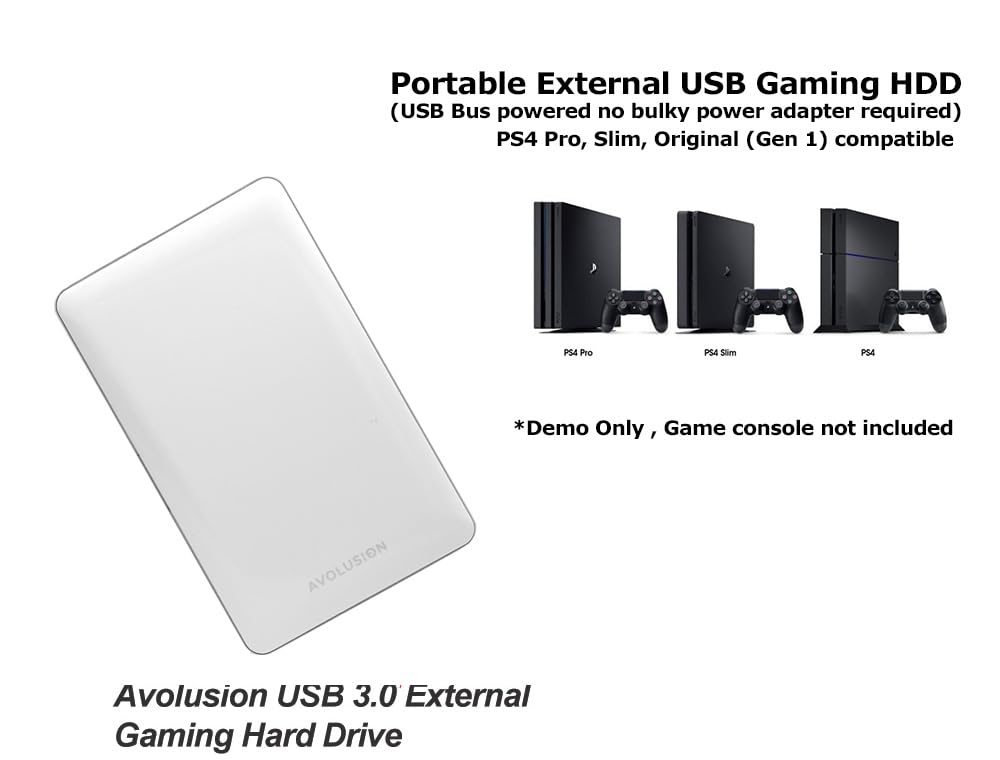 Avolusion T1 Series USB 3.0 Portable External Gaming PS4 Hard Drive - White (Pre-Formatted) - 2 Year Warranty (1TB) (Renewed)
