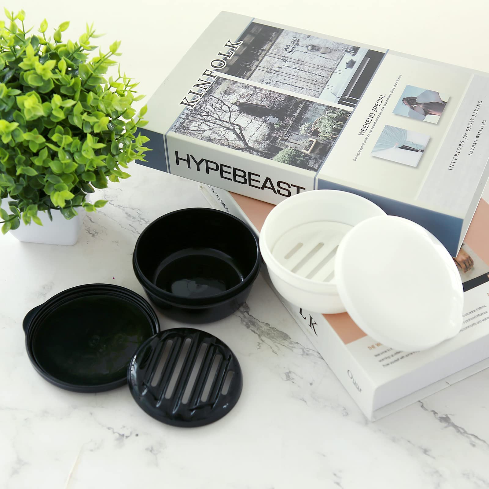 TITATI Soap Holder Travel Case Round Soap Dishes Shampoo Bar Container for Bar Soap, Soap Box for Travel Shower Gym Bathroom (Black + White)