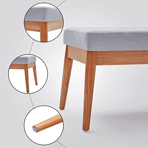 Tbfit Extra-Long Upholstered Tufted Bed Bench Seat for Bedroom, Entryway Wood Bench with Sturdy Wooden Legs, Buttoned Vanity Rectangle Dining Bench(Grey)