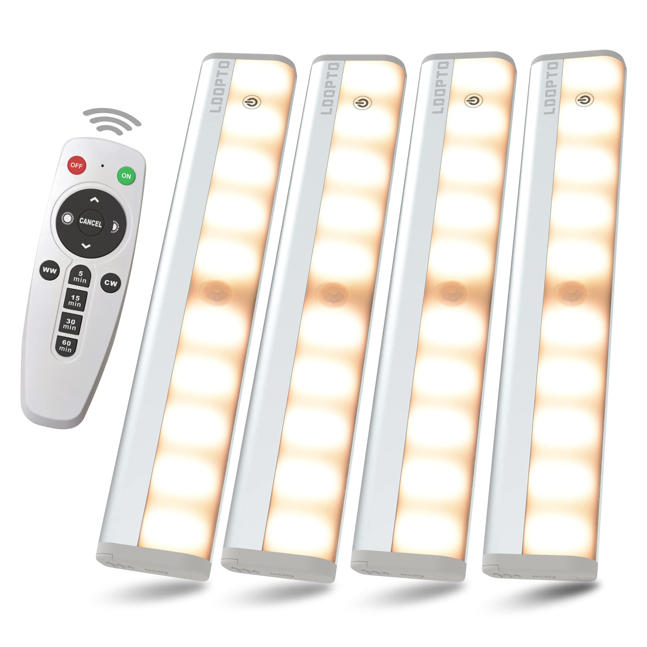 Under Cabinet Lights with Remote, Wireless LED Battery Operated Motion Sensor Light Indoor Stick-on Anywhere Counter Night Lights for Kitchen, Cabinet, Closet, Hallway Stairway 4 Pack