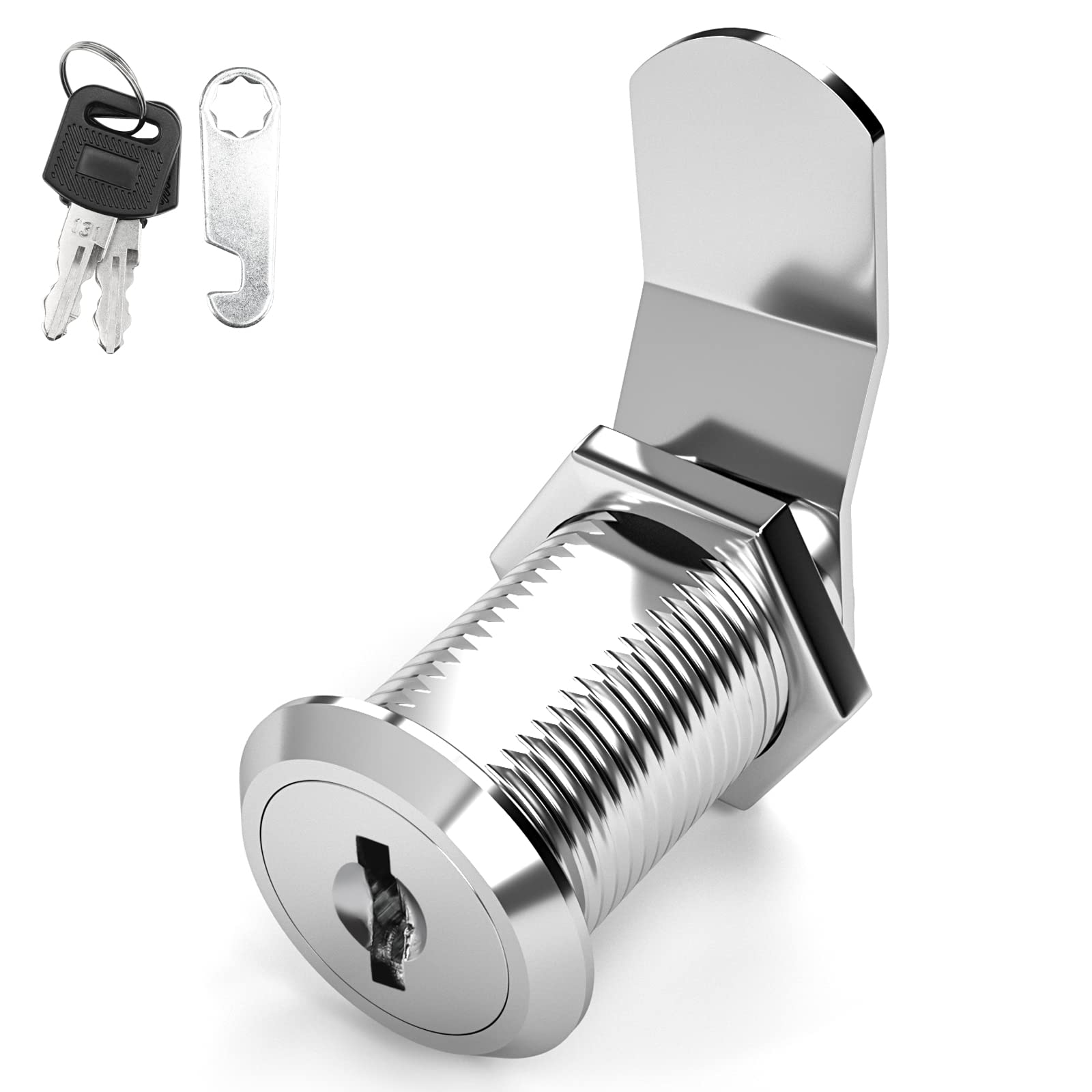 goldenwarm Keyed Alike, Cabinet Cam Lock 1-1/8 Inch File Cabinet Lock Drawer Locks with Keys Cam Lock for Toolbox Mailbox Lock and Key, Zinc Alloy, 1 Pack
