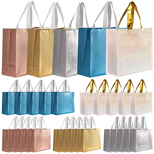 25Pcs Large Gift Bags for Present Birthday Party Wedding Reusable Gift Bag Gold Rose Gold Blue Silver Giant Gift Bags Cloth Non-woven Fabric Gift Bags Bulk for Christmas Present Wrapping Big Size 12.59 x 4.72 x 11 Inch