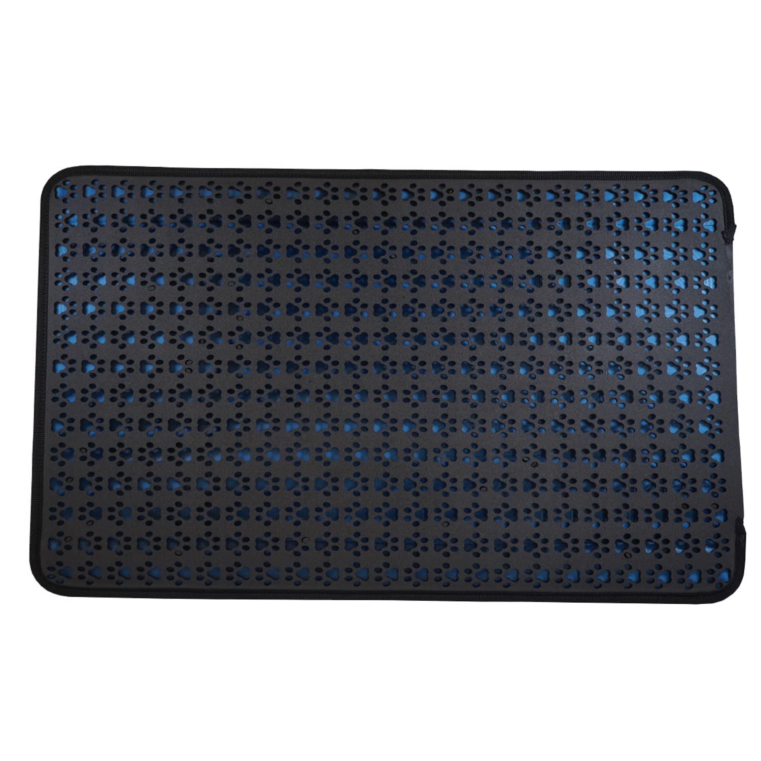 KAYOUBI Cat Litter Mat Litter Trapping Mat, Double-Layer Kitty Paw Design, Urine and Waterproof Material, Easy to Clean, Non-Slip, Scatter Control, Sifting, Kitty Mat, (Blue)