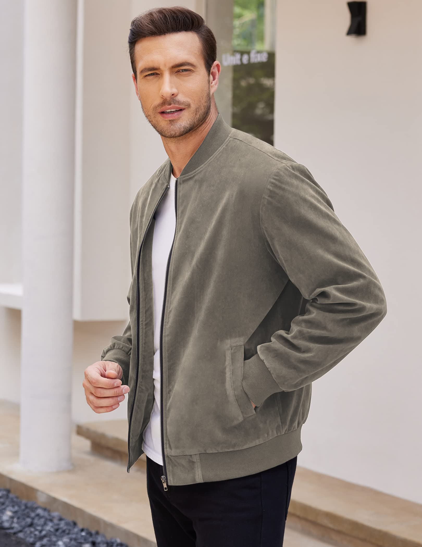 COOFANDY Mens Varsity Bomber Jacket Casual Lightweight Jackets Vintage Suede Coat