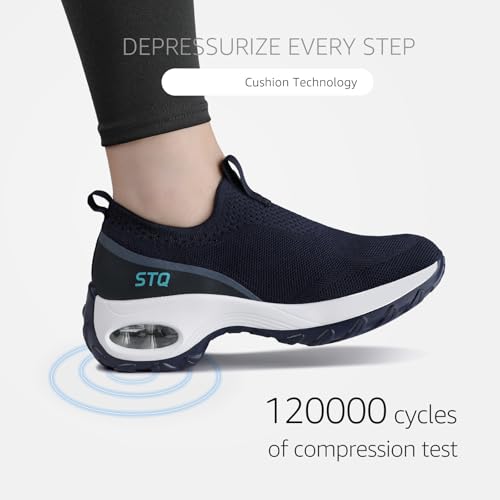 STQ Walking Shoes for Women Lightweight Slip on Comfort Sneakers with Arch Support Navy US 6
