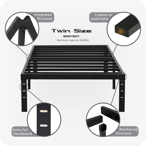 Elenooz 14 Inch Twin Metal Bed Frames, Sturdy Steel Slat Support Black,3500 lbs Heavy Duty Metal Platform Bed Frames,Quiet Noise Free,Easy Assembly,No Box Spring Needed(Twin)