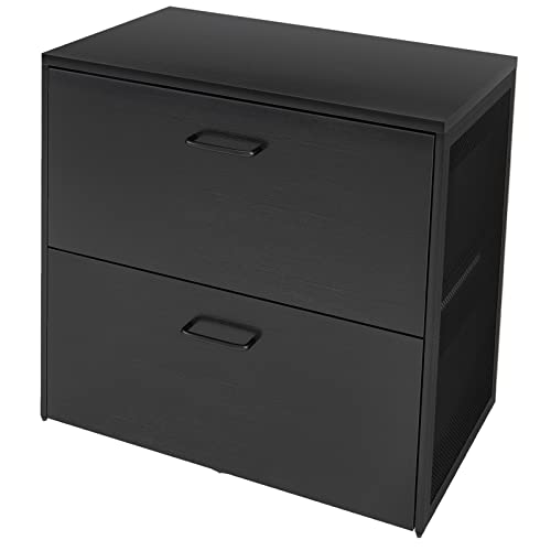 TOPSKY 2 Drawers Wood Lateral File Cabinet for Letter Size/A4/Legal File Full Extension Soft Close Concealed Slide (Black)
