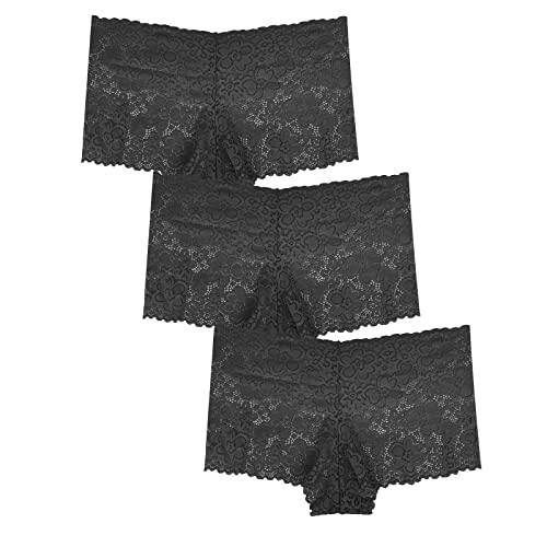Black Lace Boyshort Underwear For Women Open Croth Booty Cheekcy Lacy Panties Sexy Lingeries Plus size Pack of 3