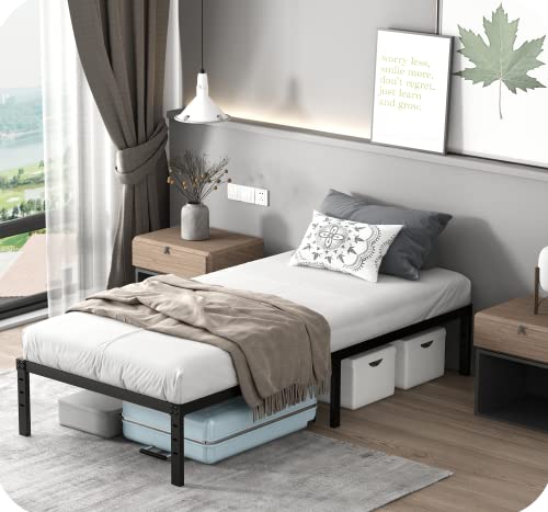 Elenooz 14 Inch Twin Metal Bed Frames, Sturdy Steel Slat Support Black,3500 lbs Heavy Duty Metal Platform Bed Frames,Quiet Noise Free,Easy Assembly,No Box Spring Needed(Twin)