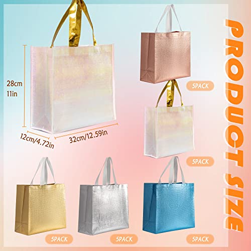 25Pcs Large Gift Bags for Present Birthday Party Wedding Reusable Gift Bag Gold Rose Gold Blue Silver Giant Gift Bags Cloth Non-woven Fabric Gift Bags Bulk for Christmas Present Wrapping Big Size 12.59 x 4.72 x 11 Inch
