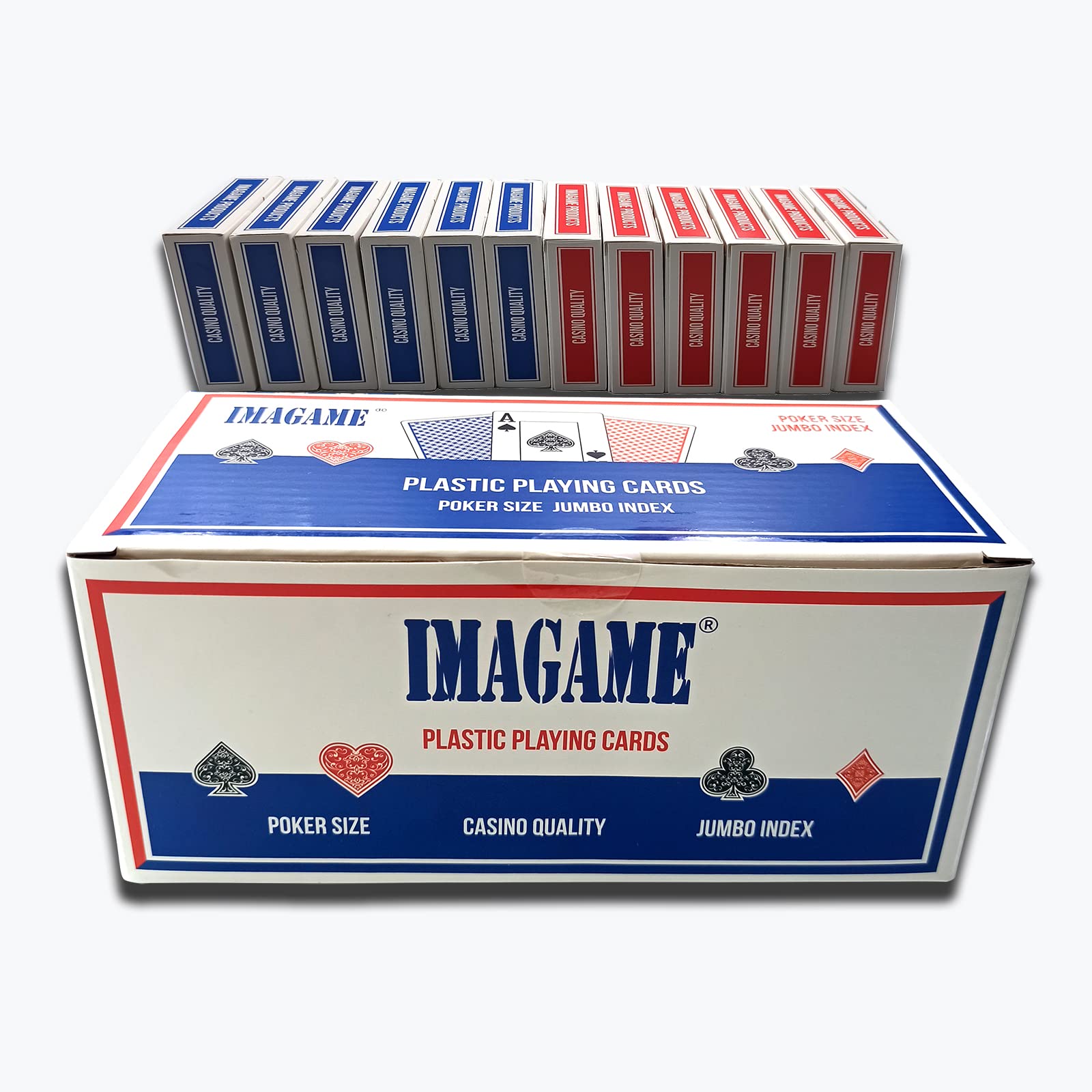 IMAGAME Plastic Playing Cards, Poker Size, Casino Quality, Jumbo Index, Waterproof & Washable, Perfect for Texas Hold’em Poker, 6 Blue Deck & 6 Red Deck