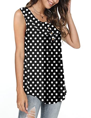 Aodemo Womens 2025 Summer Tank Tops Sleeveless Shirts Henley Tunic Ladies Flowy Casual Blouse for Leggings XL, Polka Dot Black