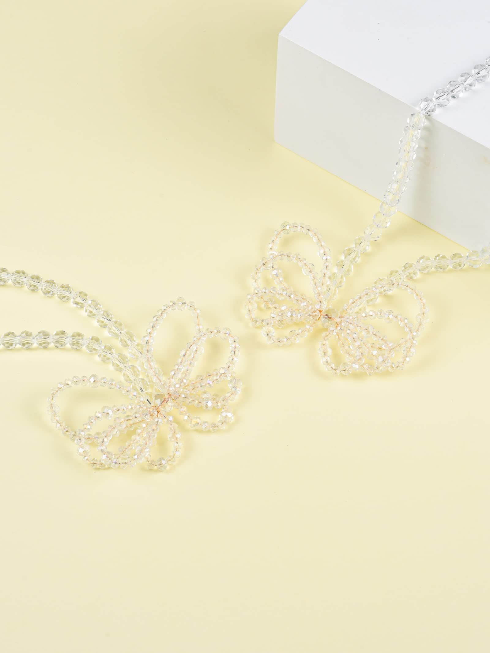 SUQ I OME 2 Pack of Handmade Sparkling Crystal Beaded Magnetic Curtain Tiebacks with Butterfly,Wedding Curtain Buckle Drapery Holder Girl's Room Decorations