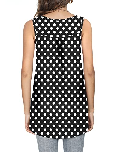 Aodemo Womens 2025 Summer Tank Tops Sleeveless Shirts Henley Tunic Ladies Flowy Casual Blouse for Leggings XL, Polka Dot Black