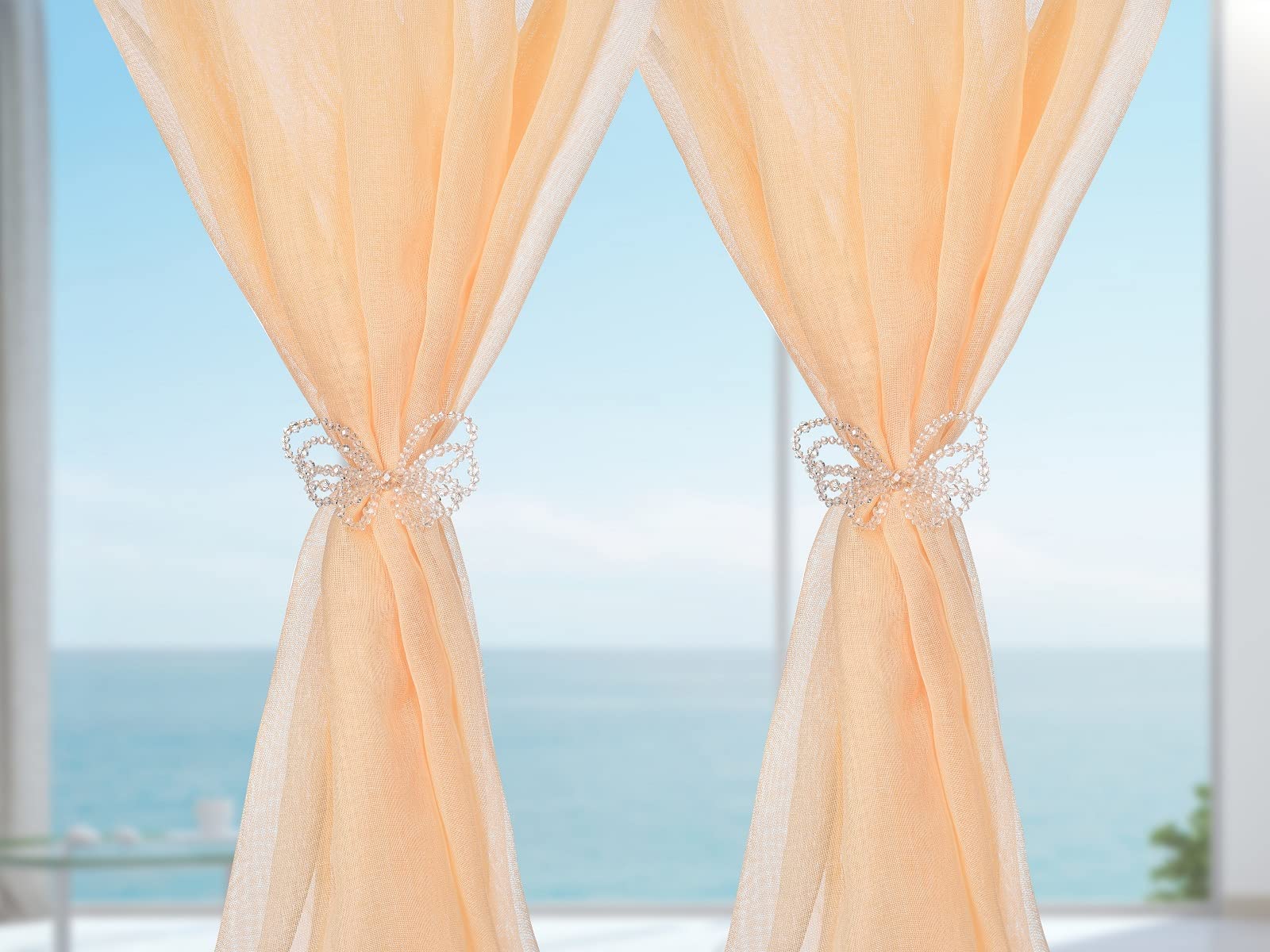 SUQ I OME 2 Pack of Handmade Sparkling Crystal Beaded Magnetic Curtain Tiebacks with Butterfly,Wedding Curtain Buckle Drapery Holder Girl's Room Decorations