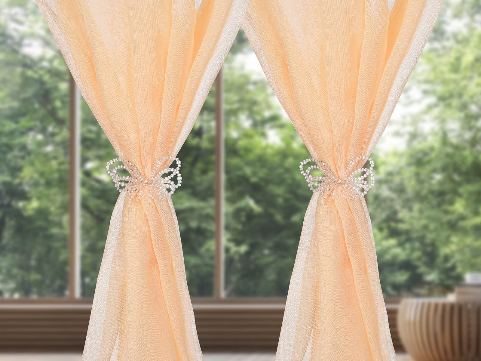 SUQ I OME 2 Pack of Handmade Sparkling Crystal Beaded Magnetic Curtain Tiebacks with Butterfly,Wedding Curtain Buckle Drapery Holder Girl's Room Decorations