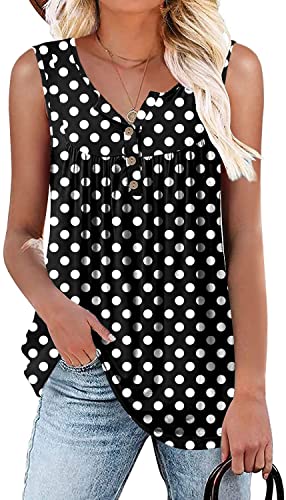 Aodemo Womens 2025 Summer Tank Tops Sleeveless Shirts Henley Tunic Ladies Flowy Casual Blouse for Leggings XL, Polka Dot Black