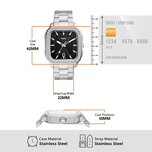 Fossil Men's Inscription Quartz Stainless Steel Three-Hand Watch, Color: Silver (Model: FS5933)