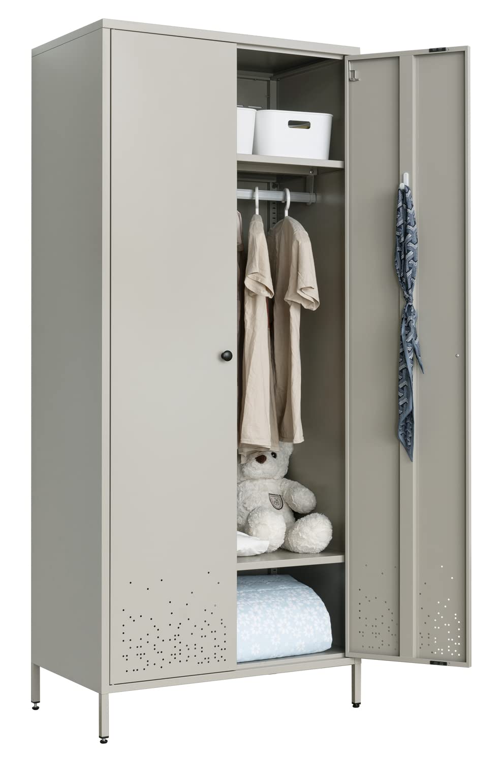 CJF Metal Storage Cabinet, Wardrobe Armoire Closet with Hanging Rod for Bedroom/Laundry Room
