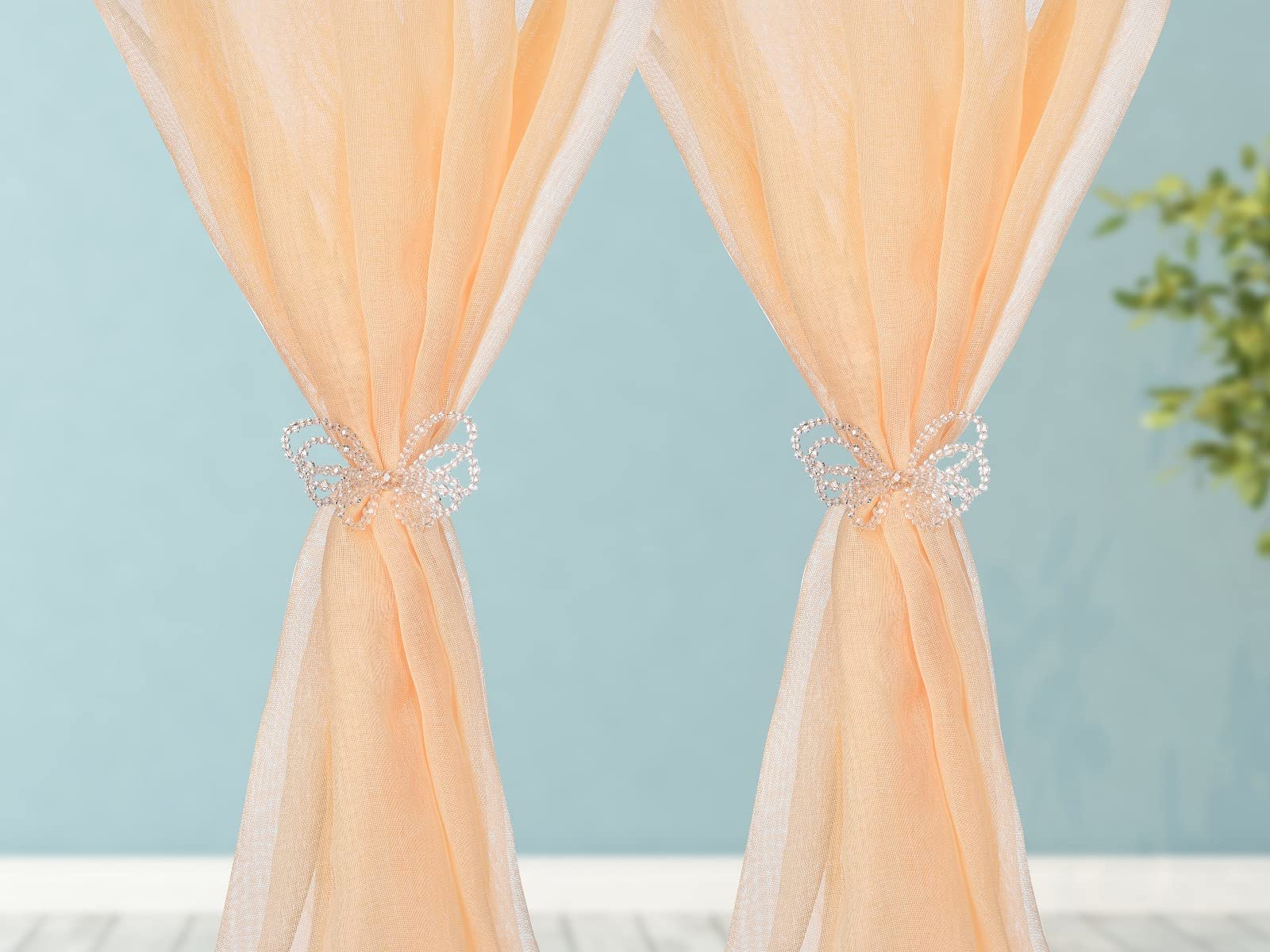 SUQ I OME 2 Pack of Handmade Sparkling Crystal Beaded Magnetic Curtain Tiebacks with Butterfly,Wedding Curtain Buckle Drapery Holder Girl's Room Decorations
