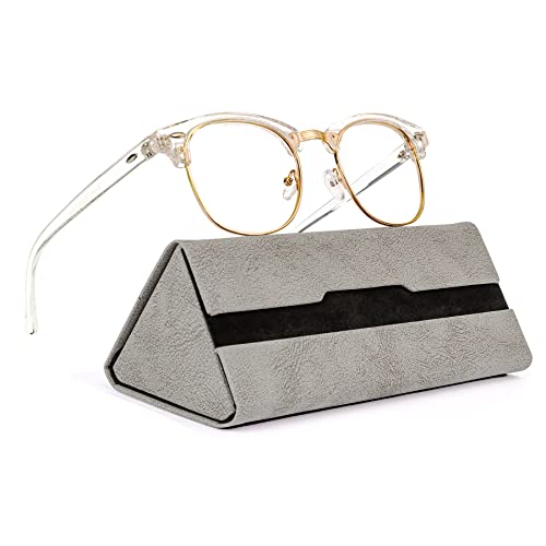 Nipukt Eyewear Frames, Blue Light Glasses Lightweight, Computer Gaming/Phones/TV Glasses, Office/Outdoor Glasses for Women or Men, Anti Eyestrain Glasses, Clear Gold Frame
