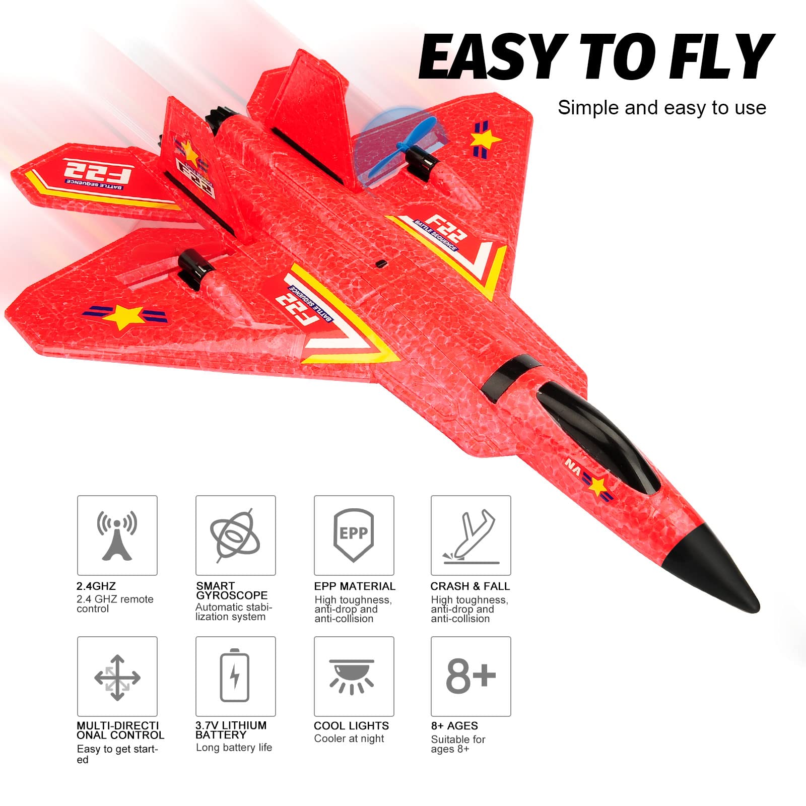 RC Plane, F22 RC Airplane Fighter Ready to Fly, 2.4Ghz 2 Channel Remote Control Plane, RC Airplanes Toy for Boys Girls Kids Beginners